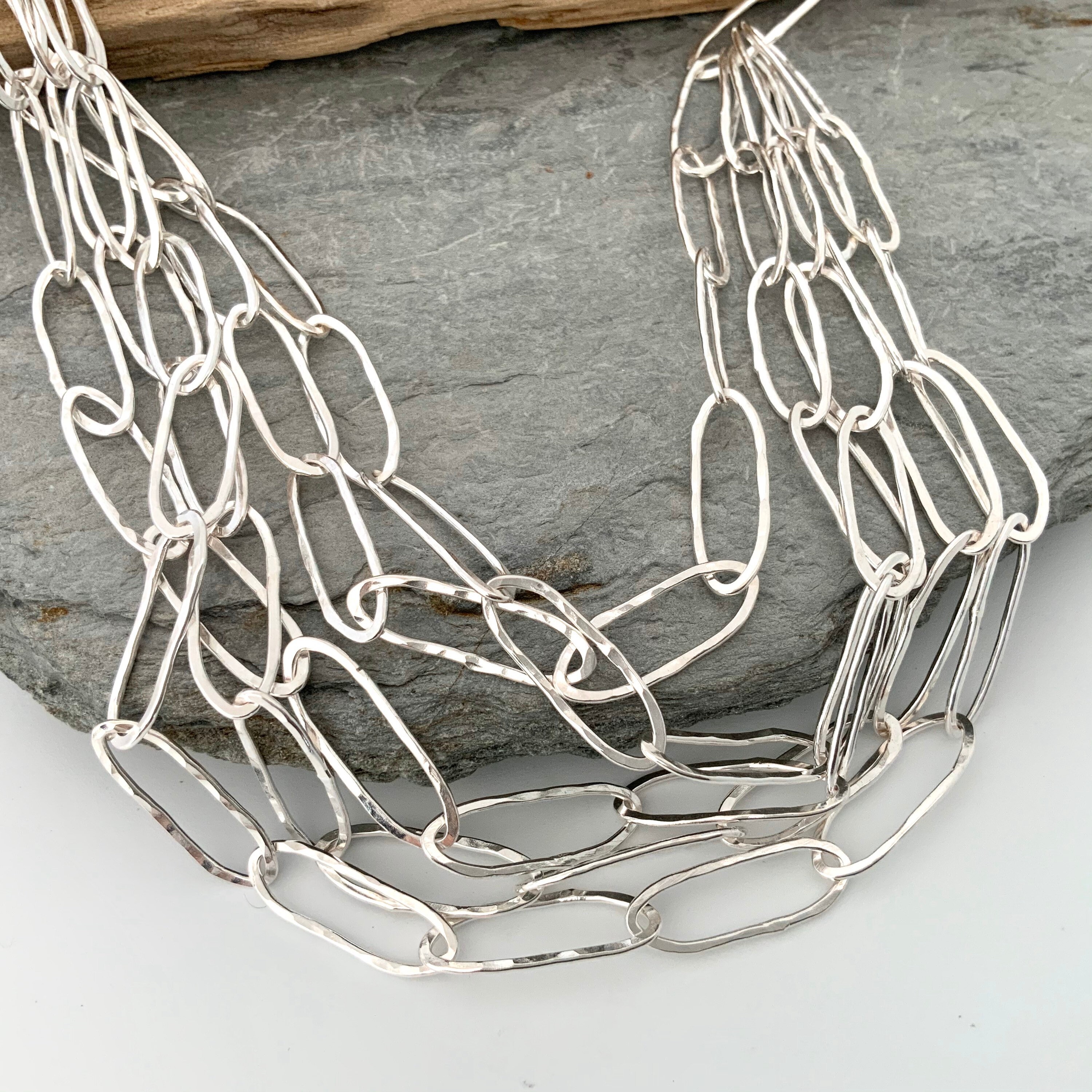Handmade Silver Chain Necklace With Oblong Links Multi Strand - Etsy
