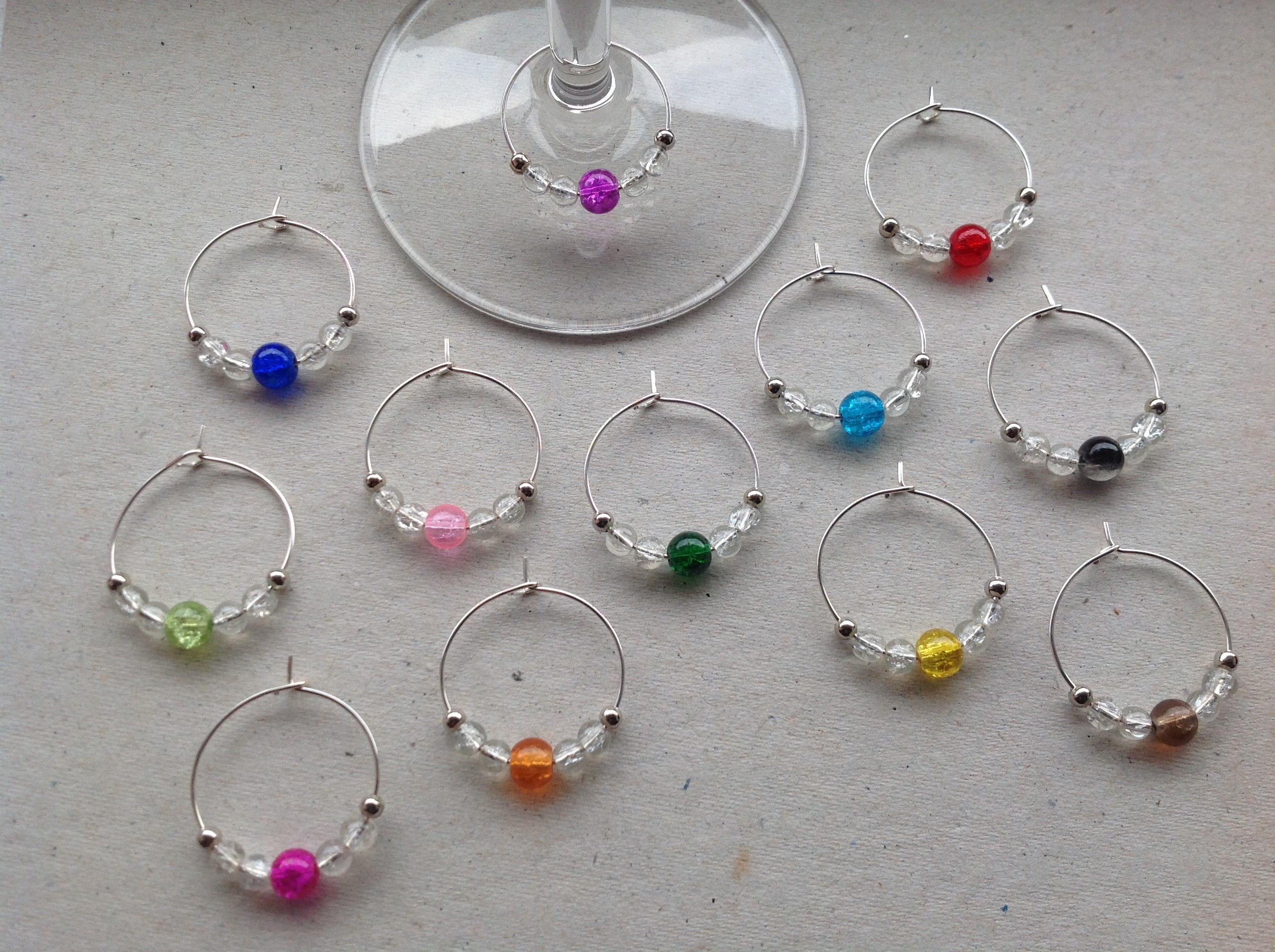 Set of 6/8/10/12 Glass Beaded Wine Glass Charms, Birthday Party, Hen ...