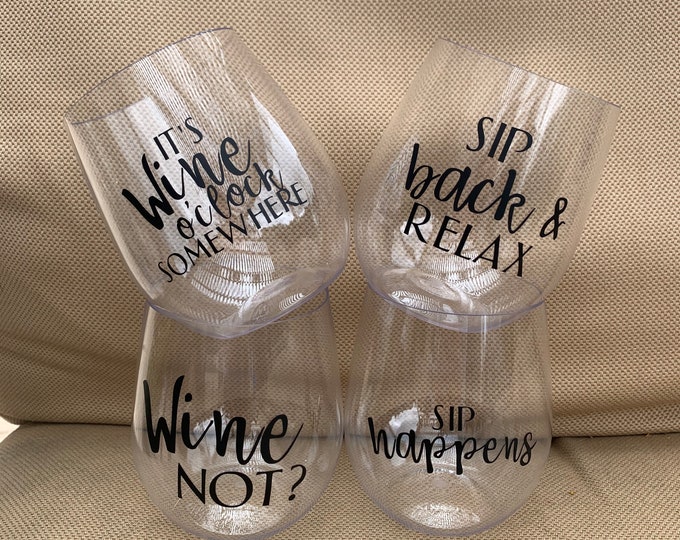 Custom Stemless Plastic Wine Glasses Etsy