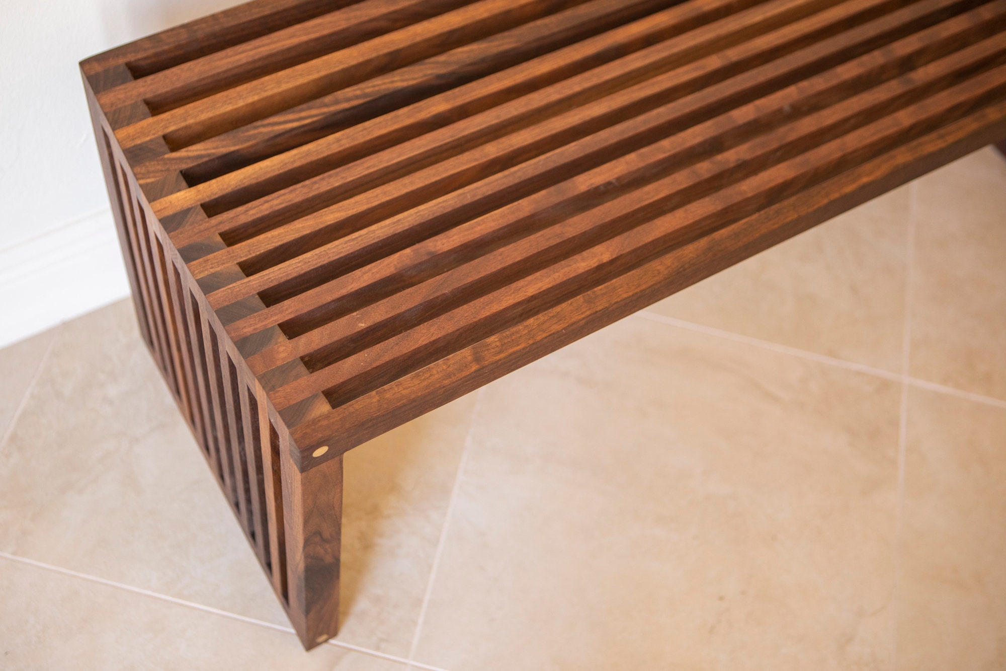 Modern Slat Bench in Walnut - Etsy