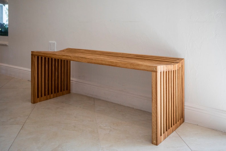 Modern Slat Bench in White Oak - Etsy