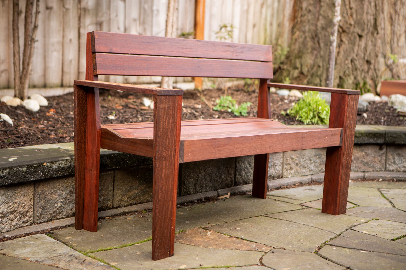 Custom Ipe Modern Outdoor Bench With Arms - Etsy