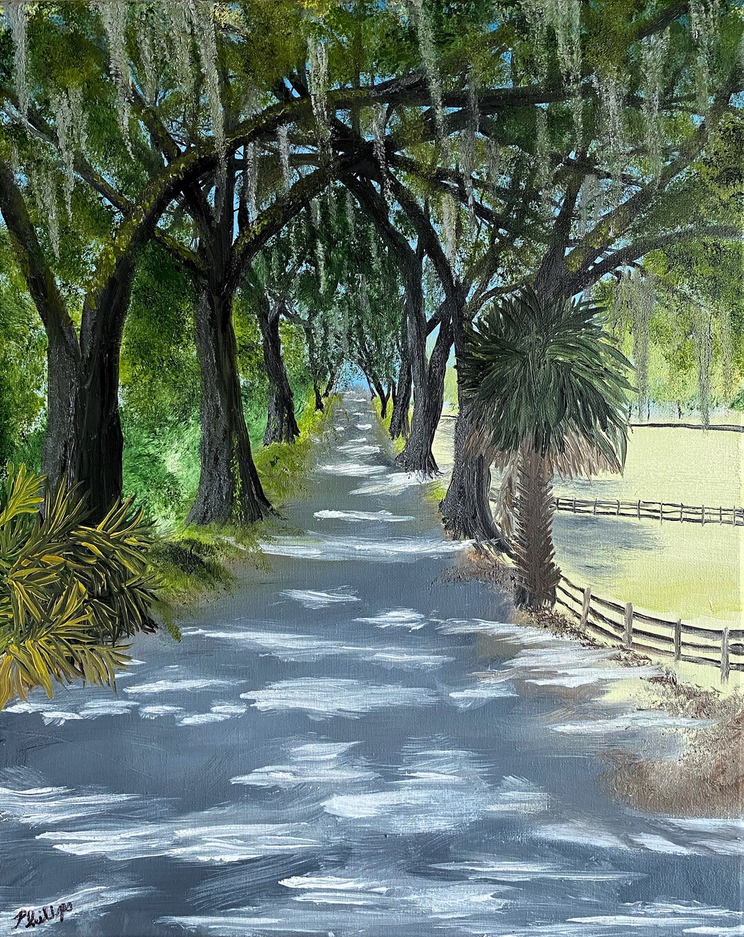 Live Oak Alley on a Florida Country Road in Horse Country Original Oil ...