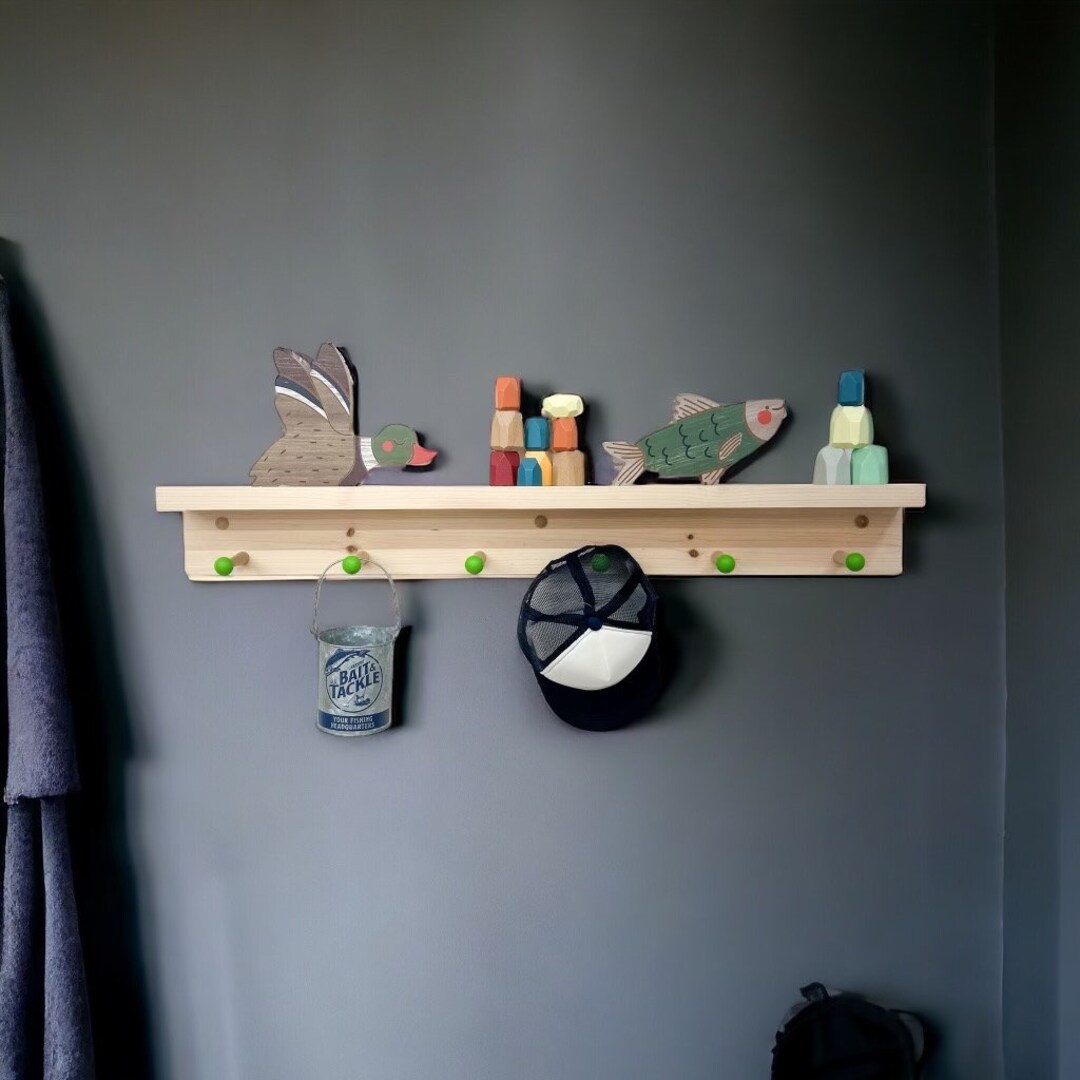 Colorful Peg Rail Shelf: Kids Room Decor, Wooden Coat Rack - Etsy