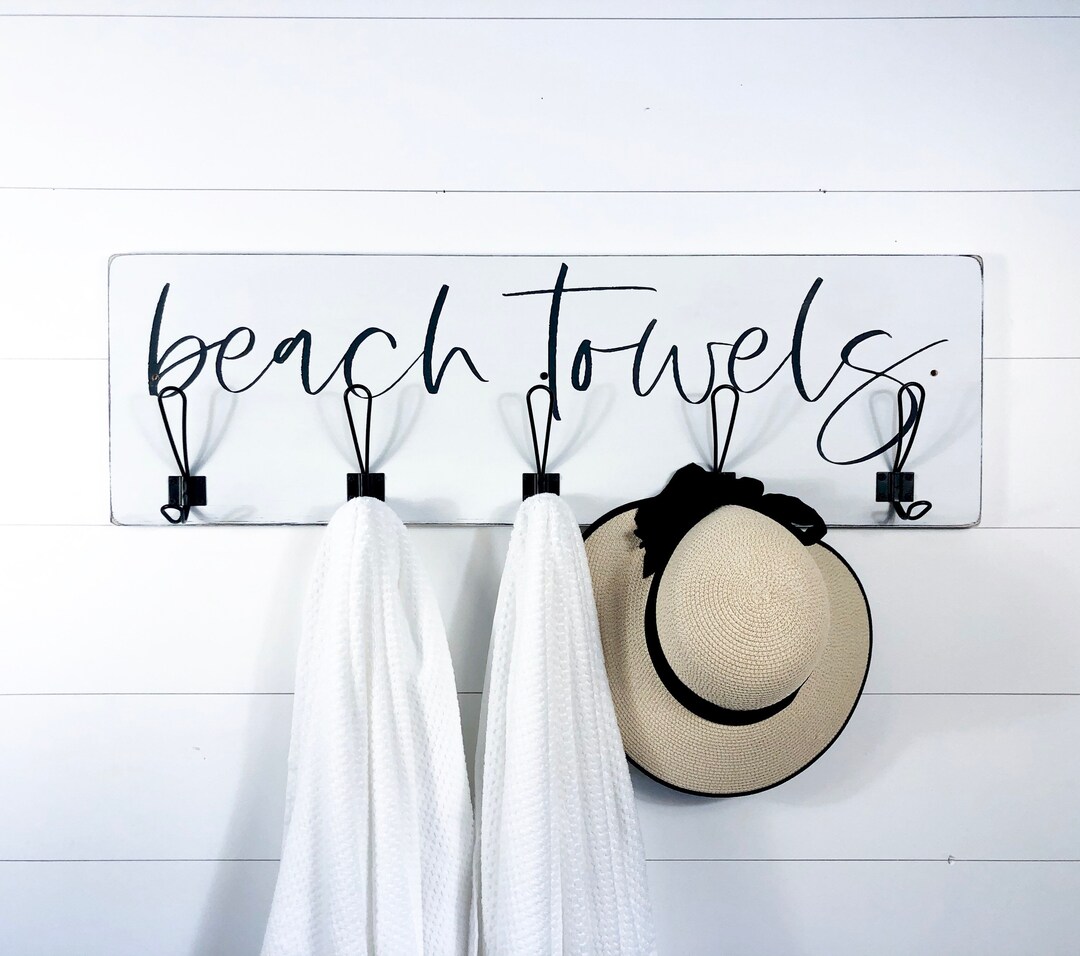 Beach Towels Sign | Towel Hooks | Pool Sign | Decor | Patio Outdoor ...