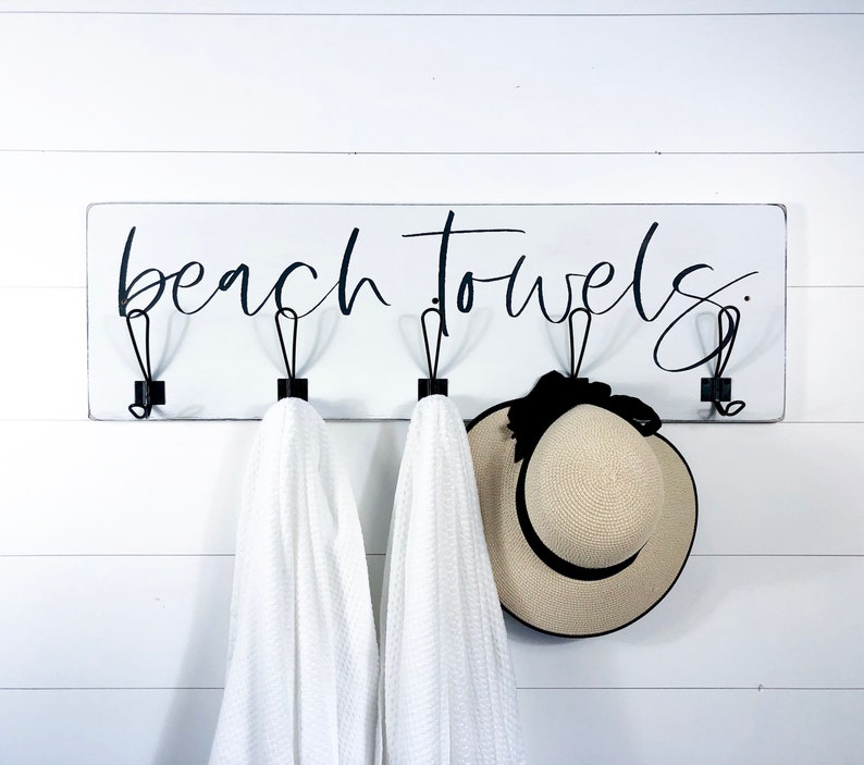 Beach Towels Sign | Towel Hooks | Pool Sign | Decor | Patio Outdoor ...