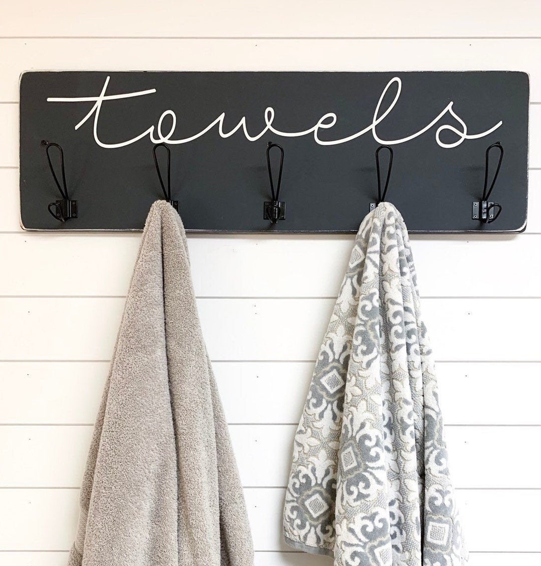 Towel Hooks | Coat Rack Sign | Bathroom Decor | Bathroom Sign | Rustic ...