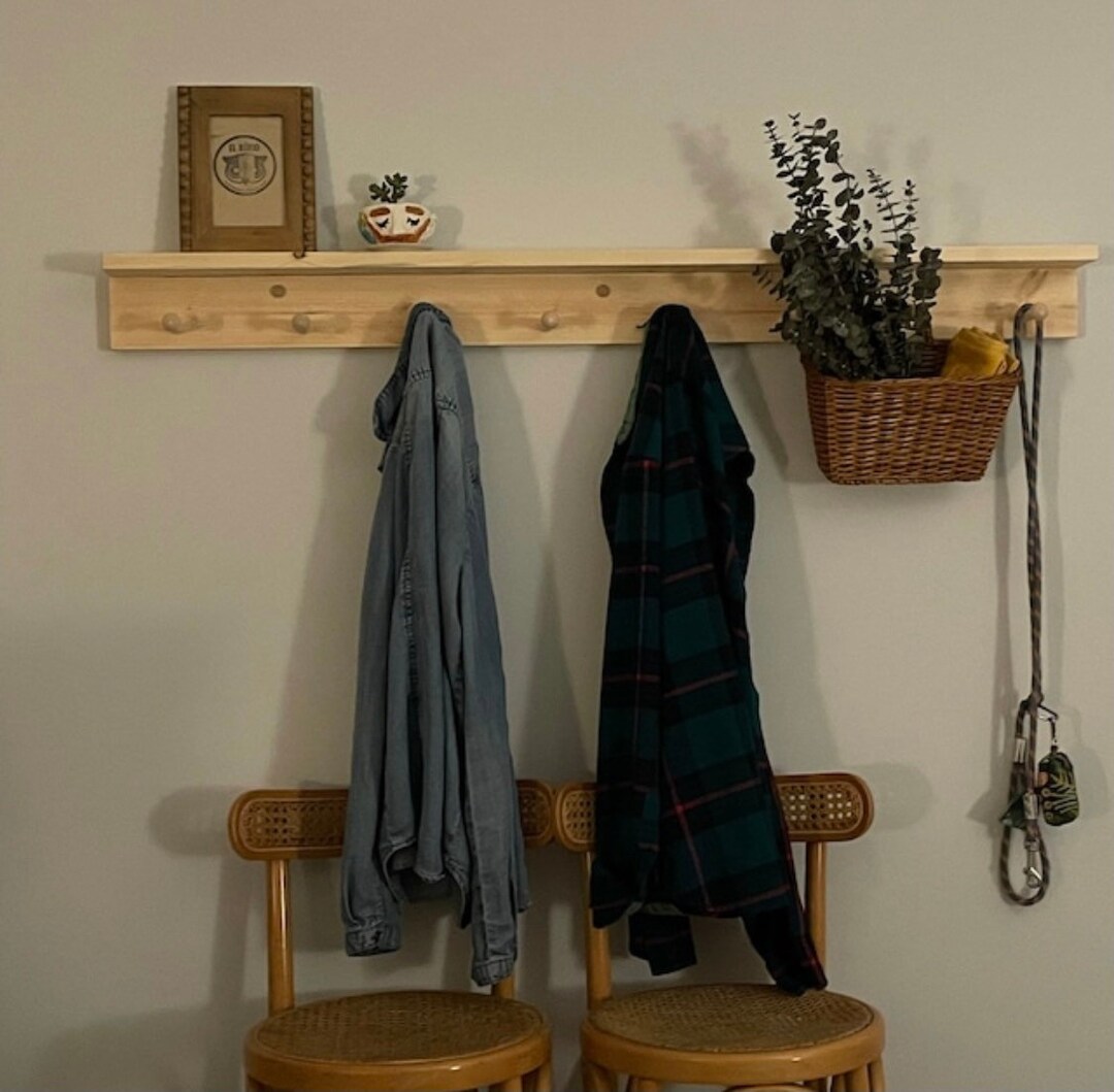 Shelf With Hooks Towel Rack Kitchen Decor Wooden Peg Rail Wooden Peg ...
