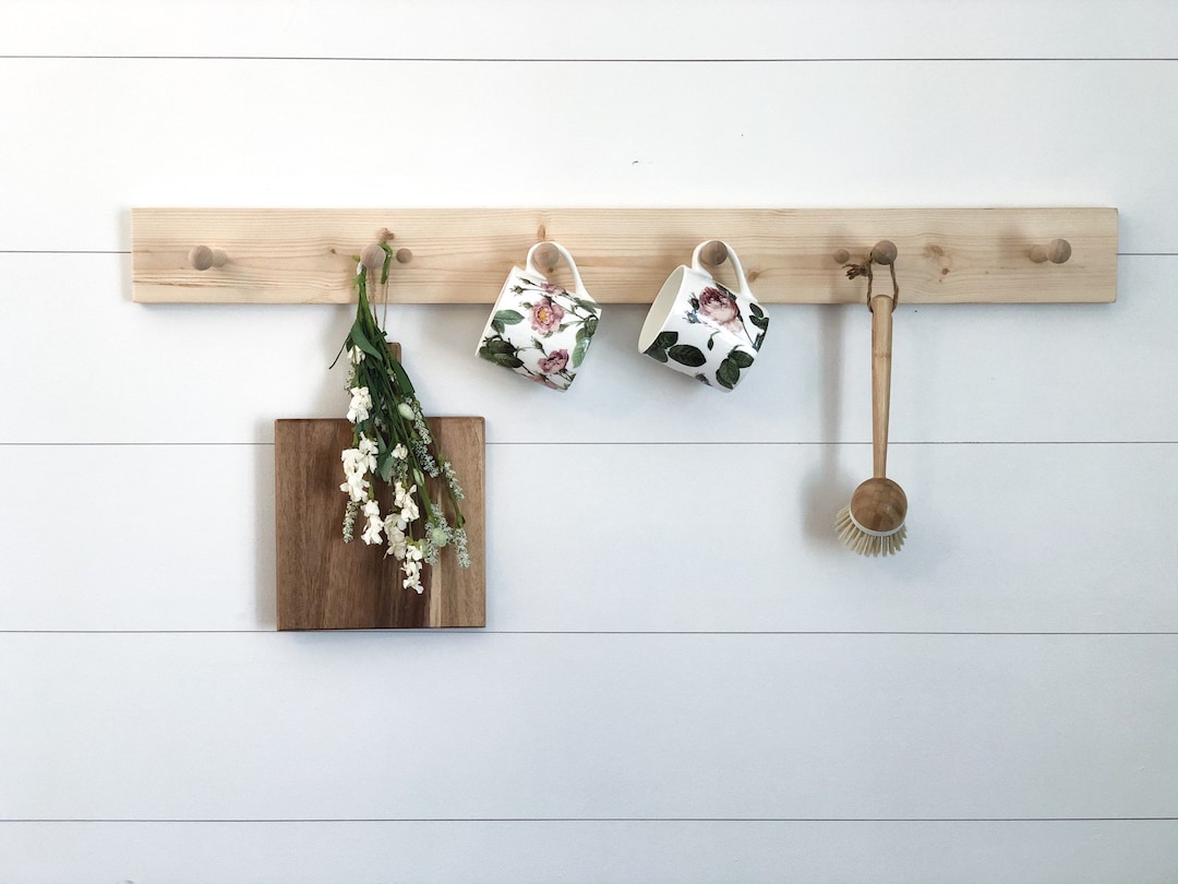 Kitchen Decor Coffee Cup Rack Wooden Peg Rail Wooden Peg - Etsy Canada