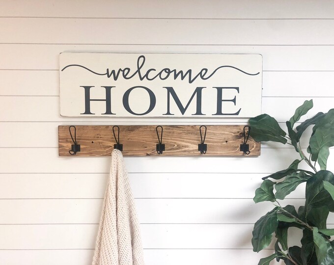 Wood Hook Rack Wooden Coat Rack Farmhouse Hook Rack Rustic Hook Rack ...