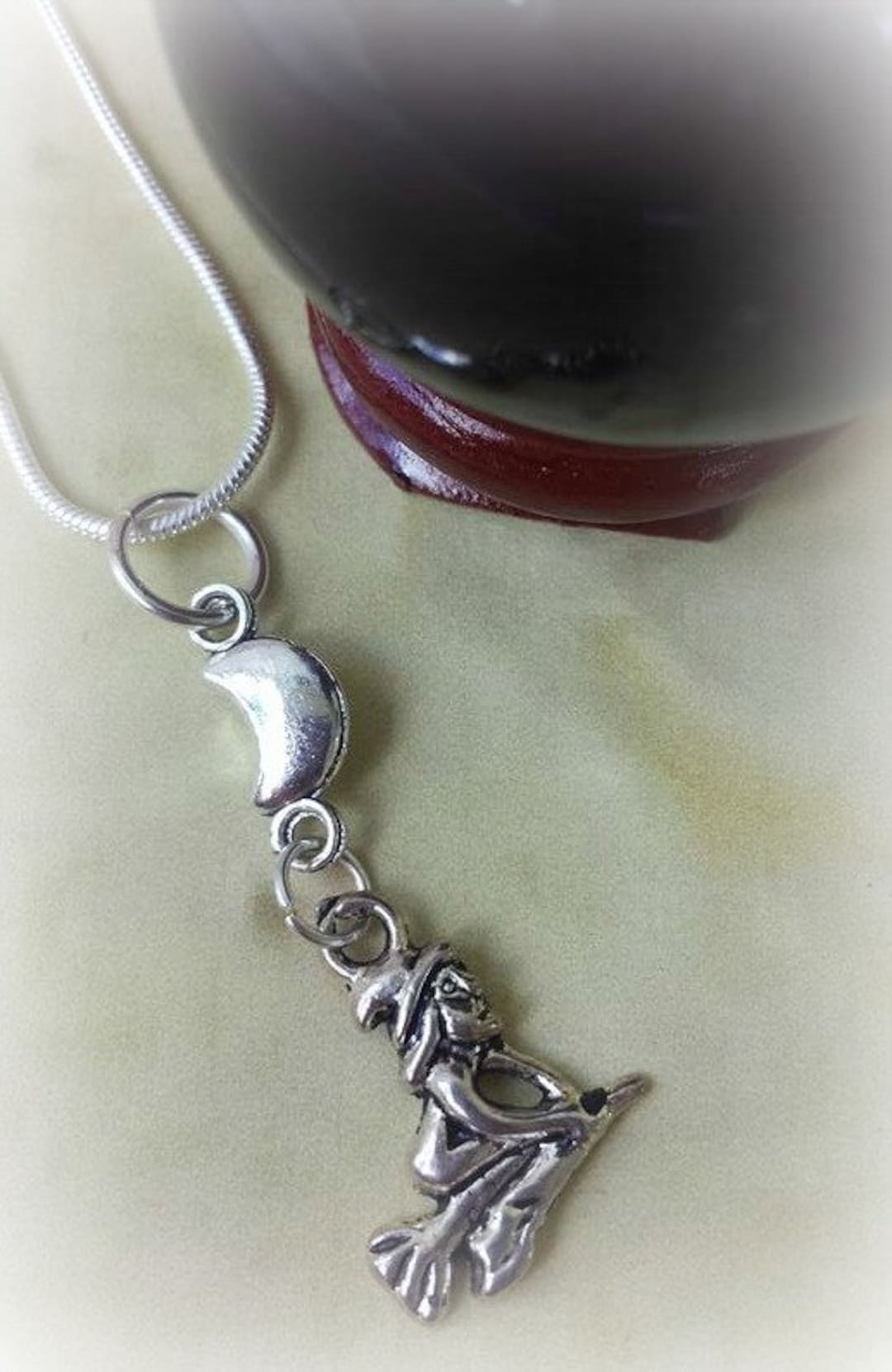 Witch Necklace, Witch and Moon Necklace, Samhain Necklace, Witchcraft ...