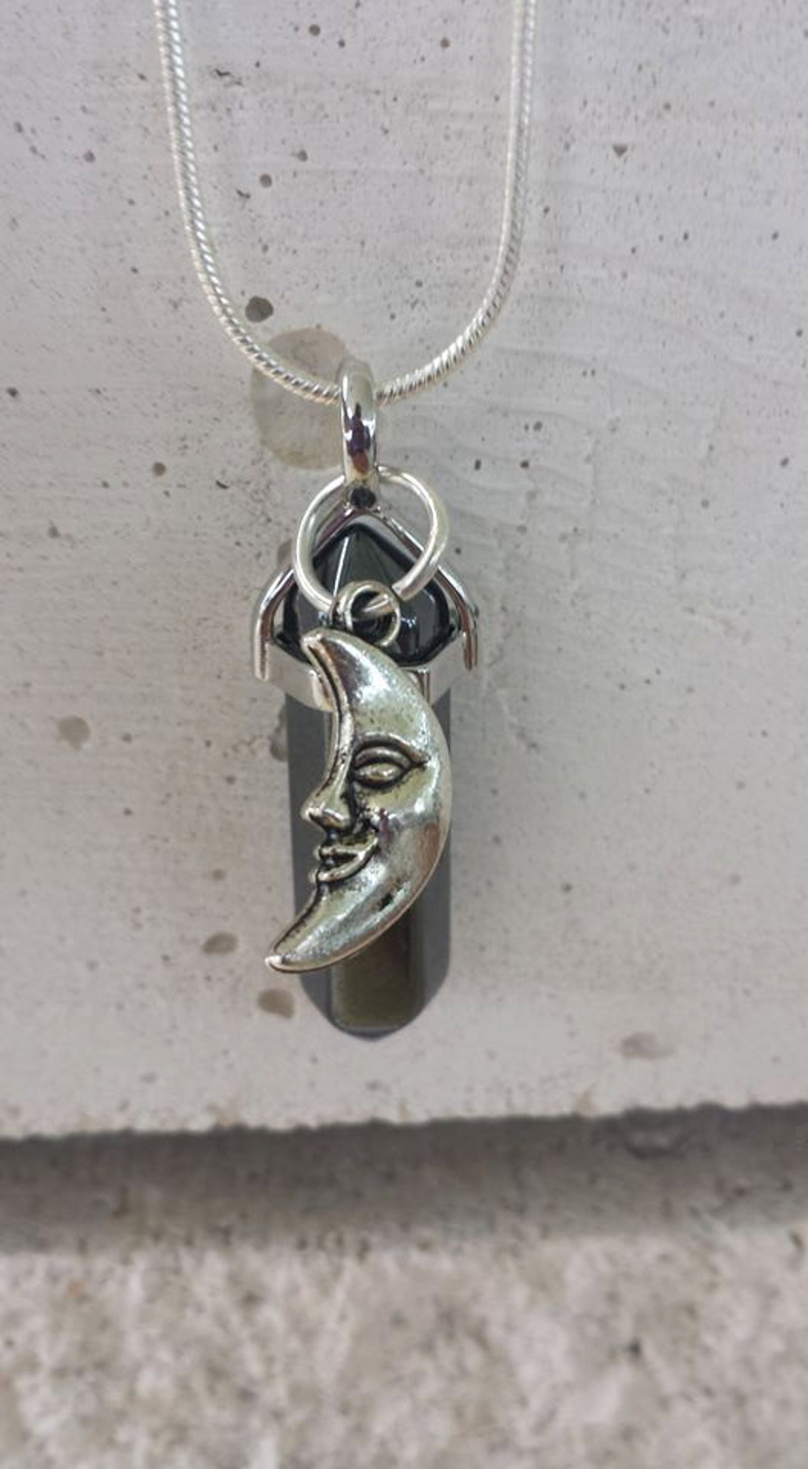 Hematite Crystal Moon Necklace Hematite Necklace Crystal - Etsy