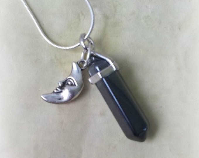 Hematite Crystal Moon Necklace Hematite Necklace Crystal - Etsy