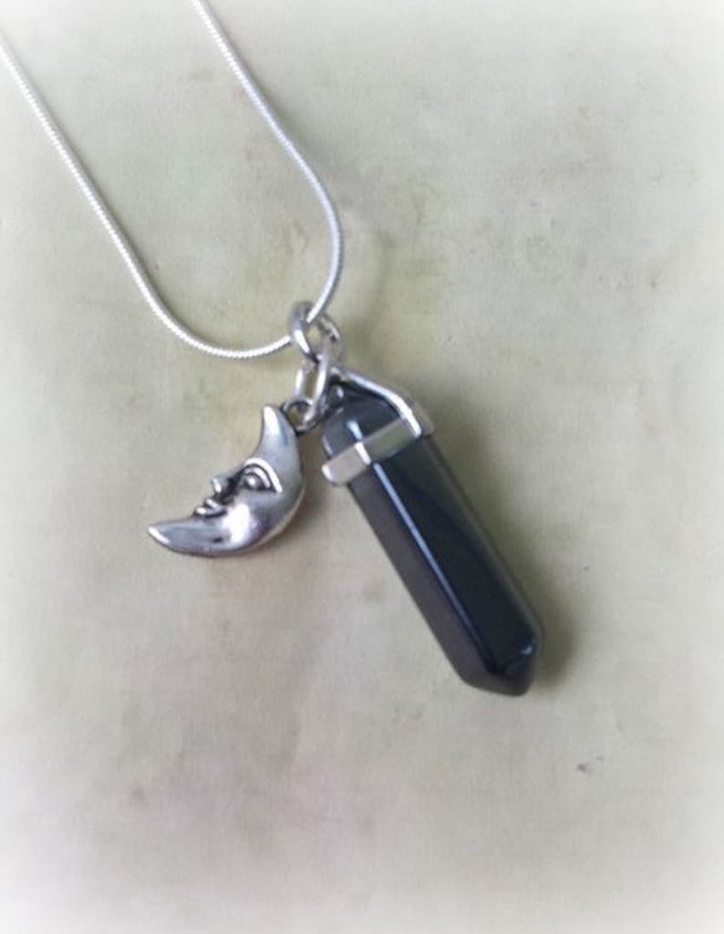 Hematite Crystal Moon Necklace Hematite Necklace Crystal - Etsy
