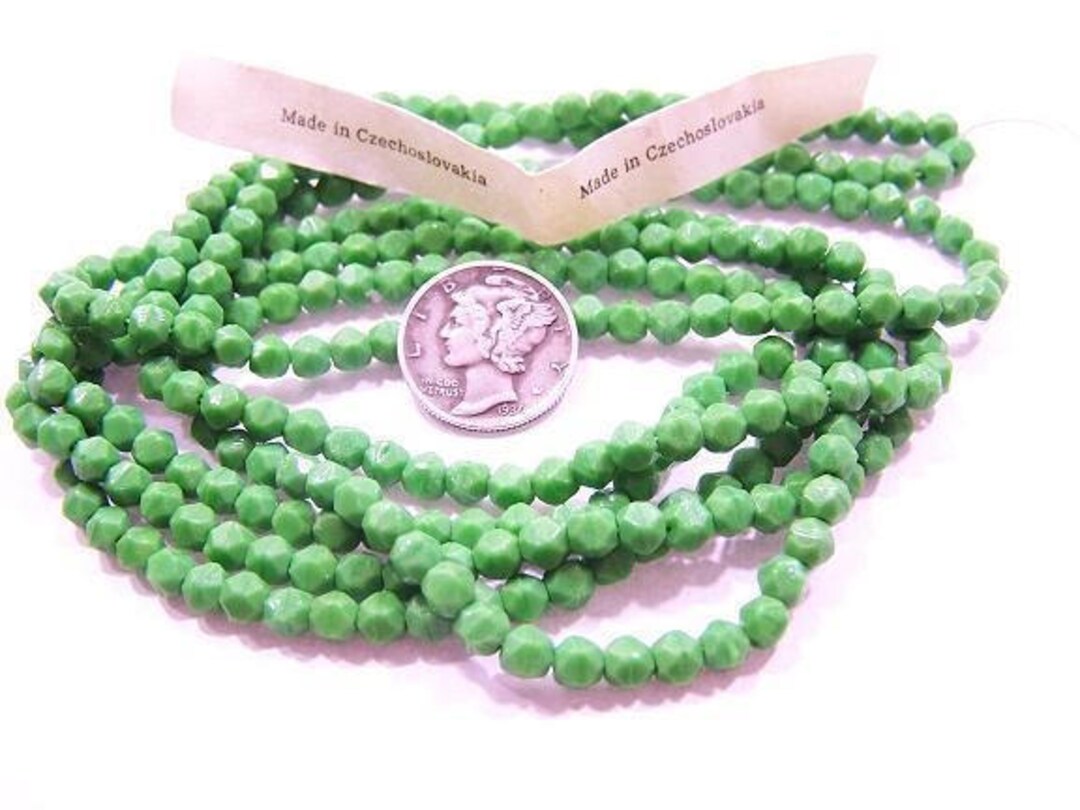 Rare Vtg Greasy Green English Cut (4mm) Faceted Glass Beads - Etsy