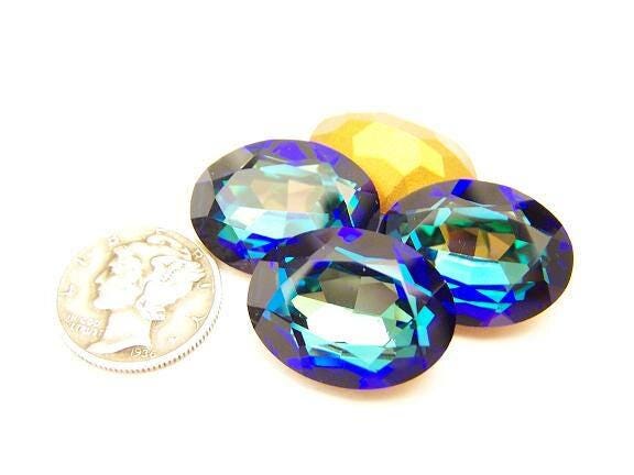 Bermuda Blue GF (20x15mm) Vintage Swarovski 4140 Oval Fancy Cut Stones ...