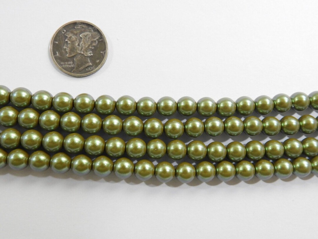 Pearlescent Moss Glass Pearls (2mm, 3mm, 4mm or 6mm) 1 - Full Stand ...