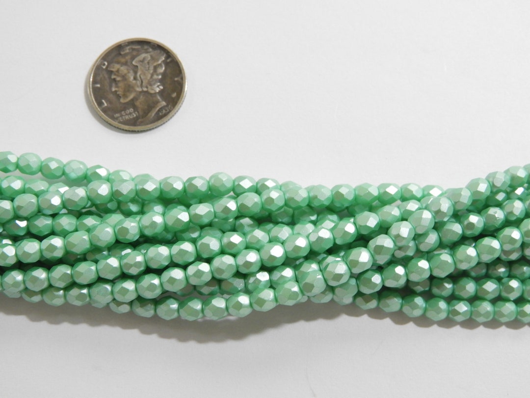 Opaque Pearlized Satin Mint Green (4mm) Faceted Fire-polished Round ...