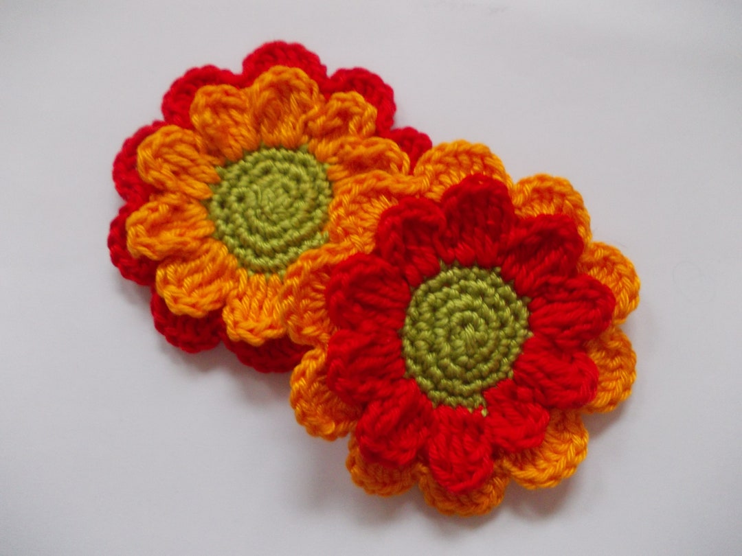 2 2D Crochet Flowers 8 Cm - Etsy