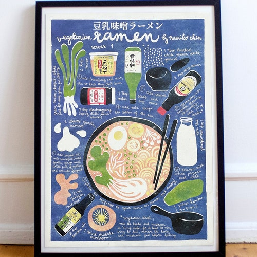 Ramen Illustrated Recipe Art Print Illustrated Food - Etsy