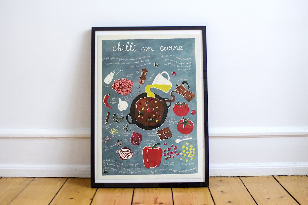 Chilli Con Carne | Illustrated Recipe Art Print | Illustrated Food ...