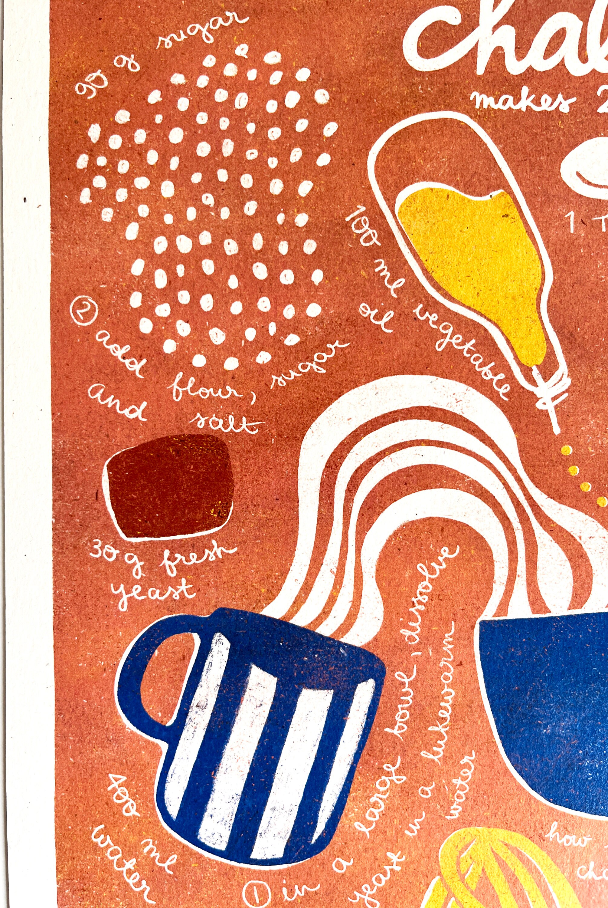 Challah Recipe Illustration Art Print | Kitchen Decor - Etsy