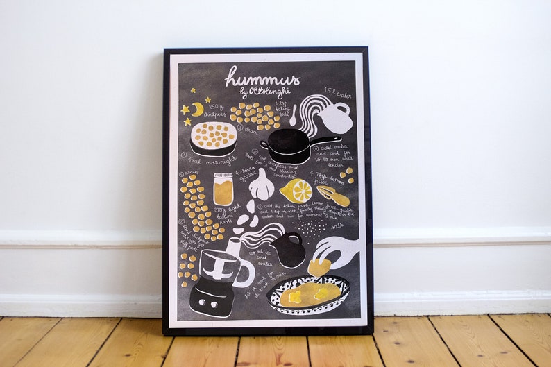 Hummus Recipe Art Print | Ottolenghi Inspired Kitchen Decor - Etsy