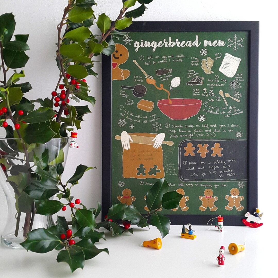 Gingerbread Men | Illustrated Recipe Art Print | Illustrated Food ...