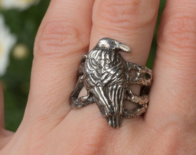 White Raven Ring With Amber Companion - Sculpted Double Ring in ...