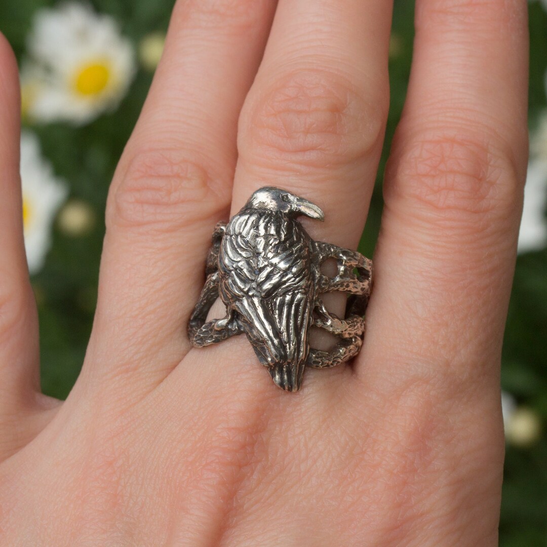 Crow Ring Silver Woodland Jewelry Mystical Totem Ring Animal Ring Pagan ...
