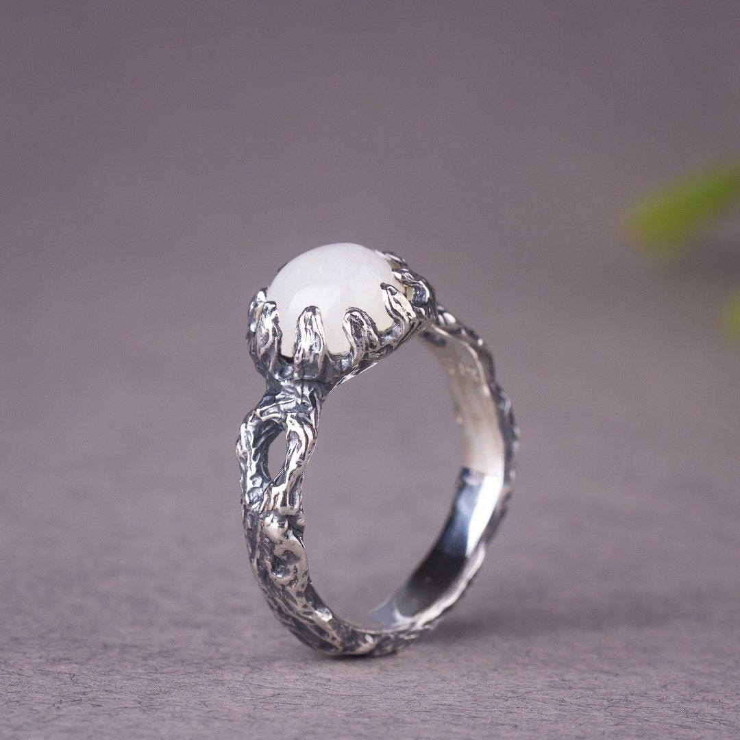 Moonstone Twig Ring: Sterling Silver Nature Witch Ring - Etsy