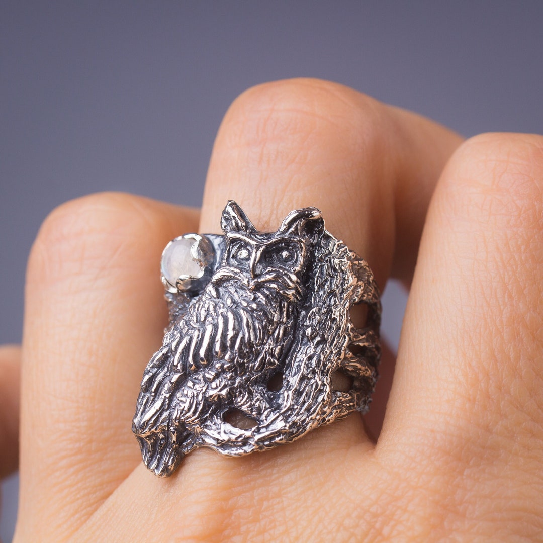 Sterling Silver Owl Ring: Moonstone Tree Branch Bird Ring - Etsy