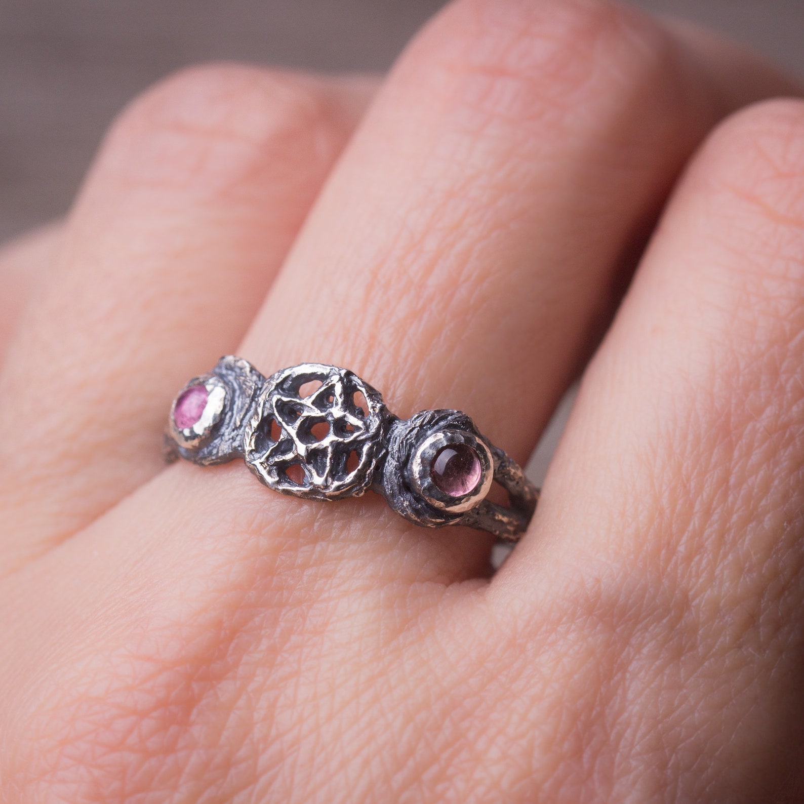 Triple Moon Ring Pink Tourmaline Silver Ring Witch Ring - Etsy