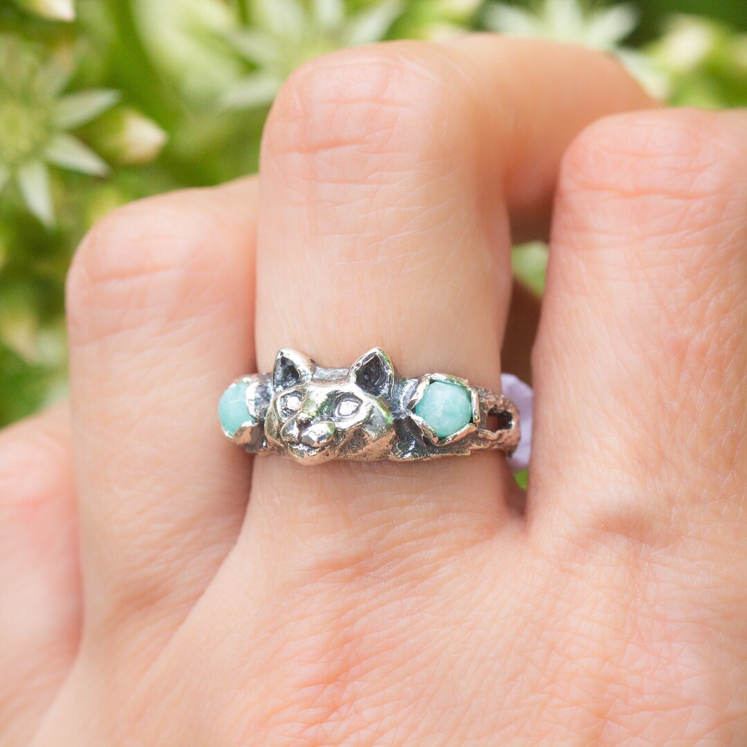Cat Face Ring Silver Nature Inspired Cat Jewelry Witchy Animal Ring ...