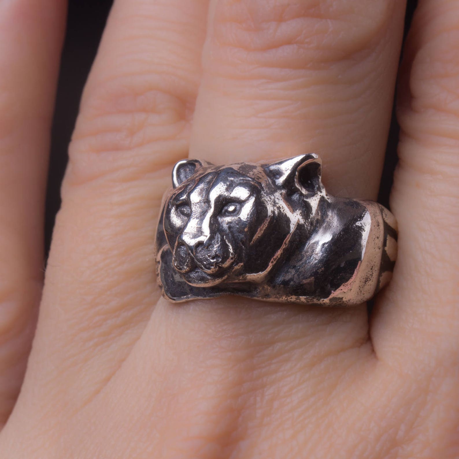 Mountain lion ring Sterling silver animal ring Wild cat | Etsy