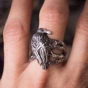 Crow Ring Sterling Silver Bird Ring Witch Ring Woodland Animal Ring ...