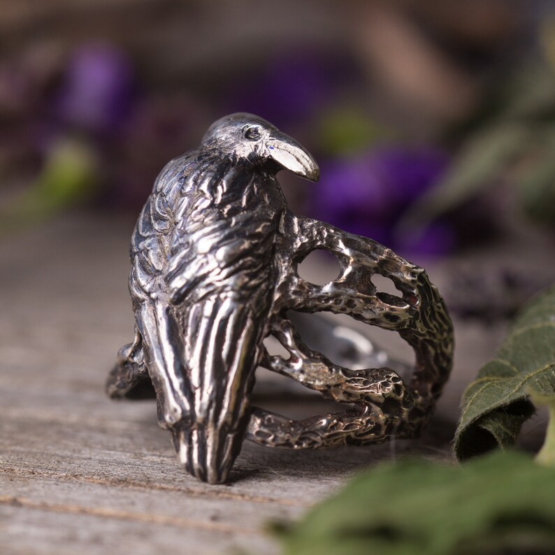 Crow Ring Sterling Silver Bird Ring Witch Ring Woodland - Etsy