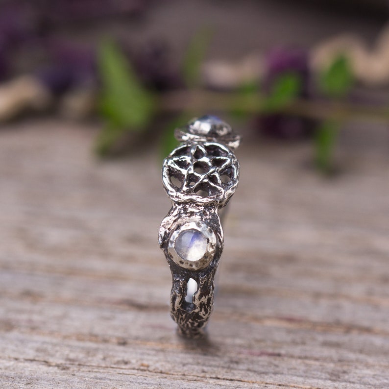 Triple Moon Ring Rainbow Moonstone Silver Ring Witch Ring | Etsy