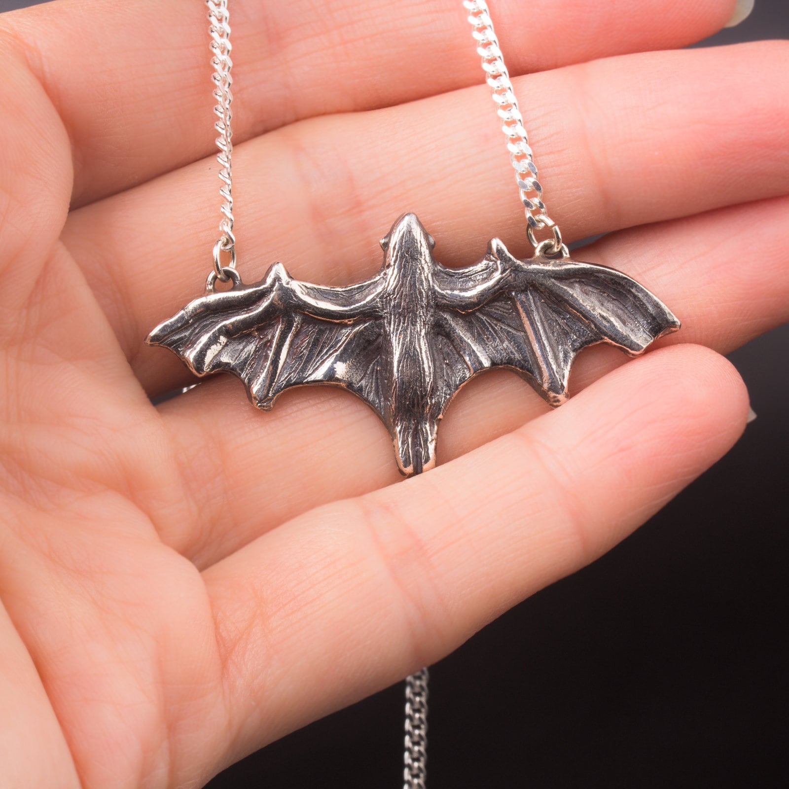 Bat Necklace in Sterling Silver Gothic Bat Large Bat | Etsy