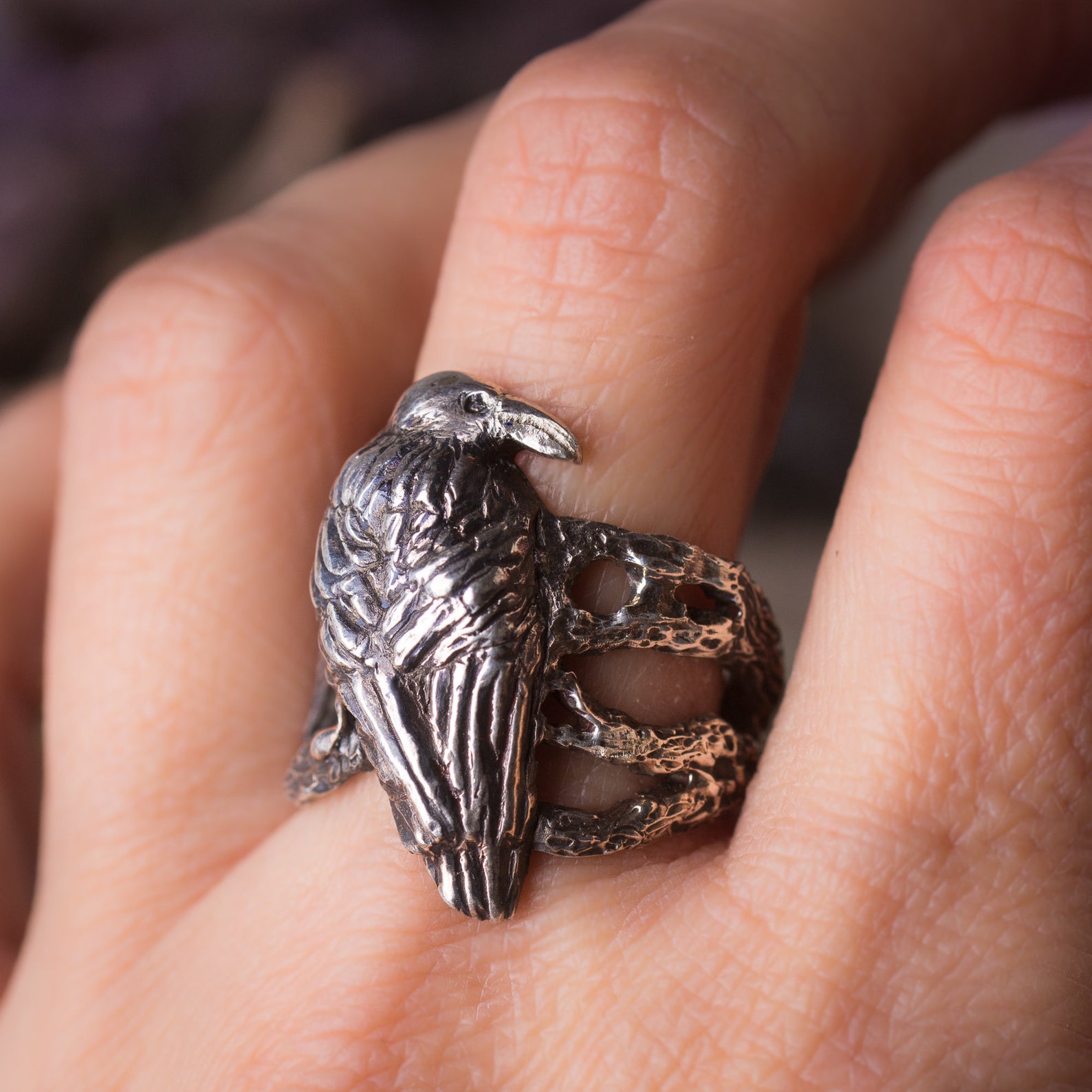 Crow Ring Sterling Silver Bird Ring Witch Ring Woodland - Etsy