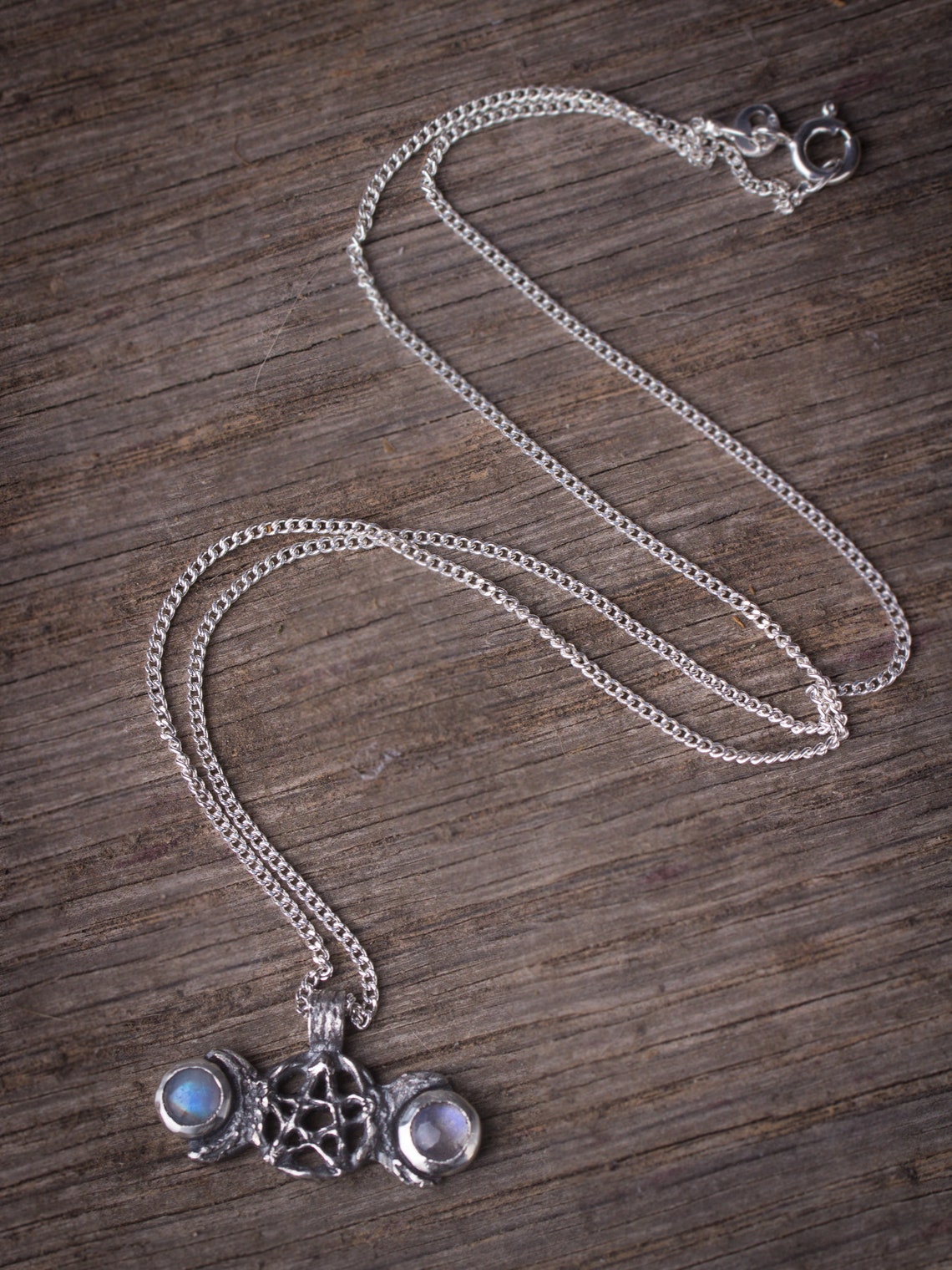 Triple Moon Necklace Rainbow Moonstone Silver Pendant - Etsy