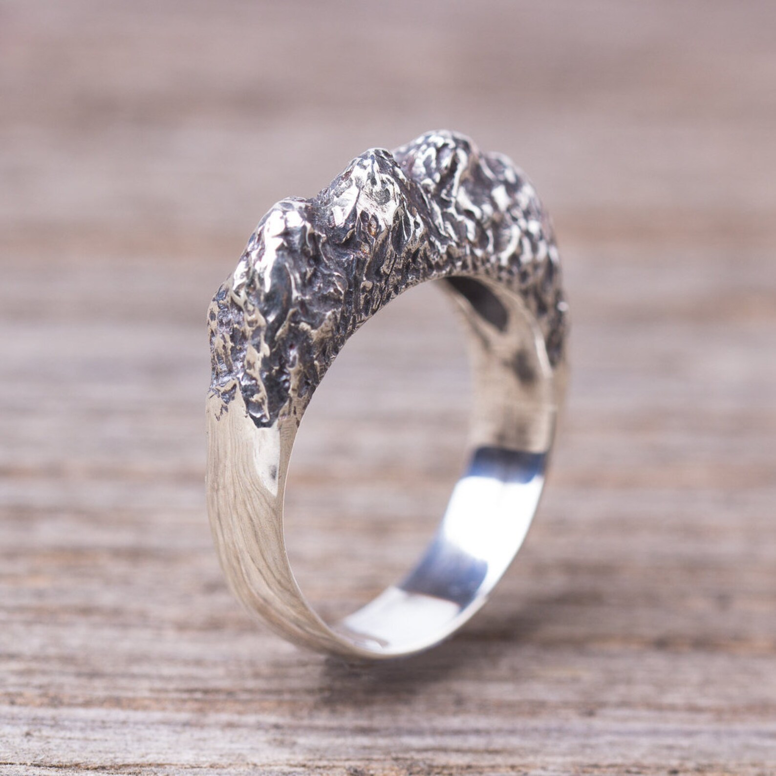 Mountain Ring for Men Sterling Silver Rock Ring Organic - Etsy