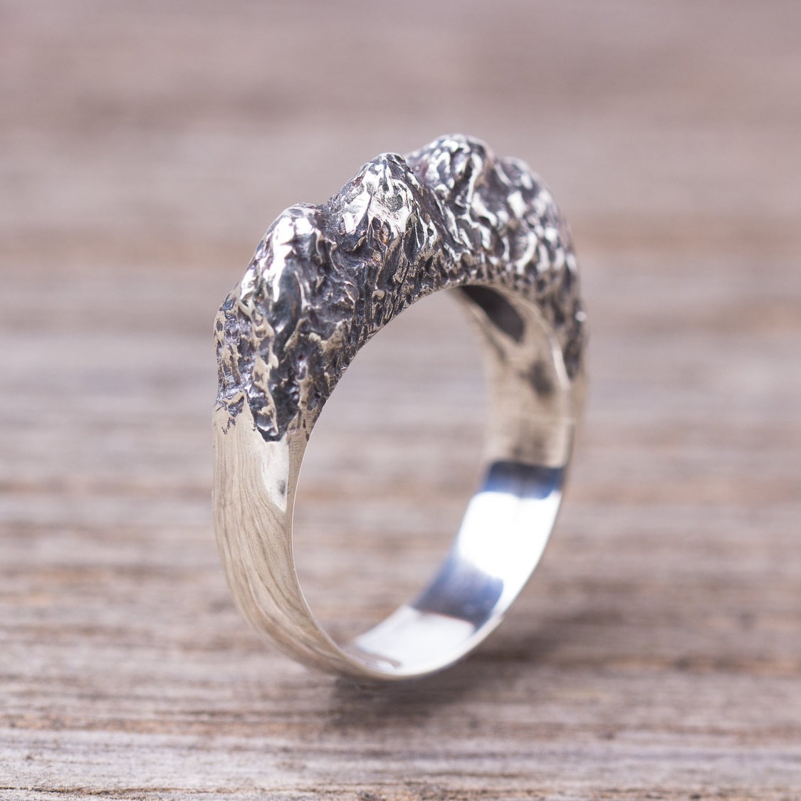 Mountain Ring for Men Sterling Silver Rock Ring Organic | Etsy