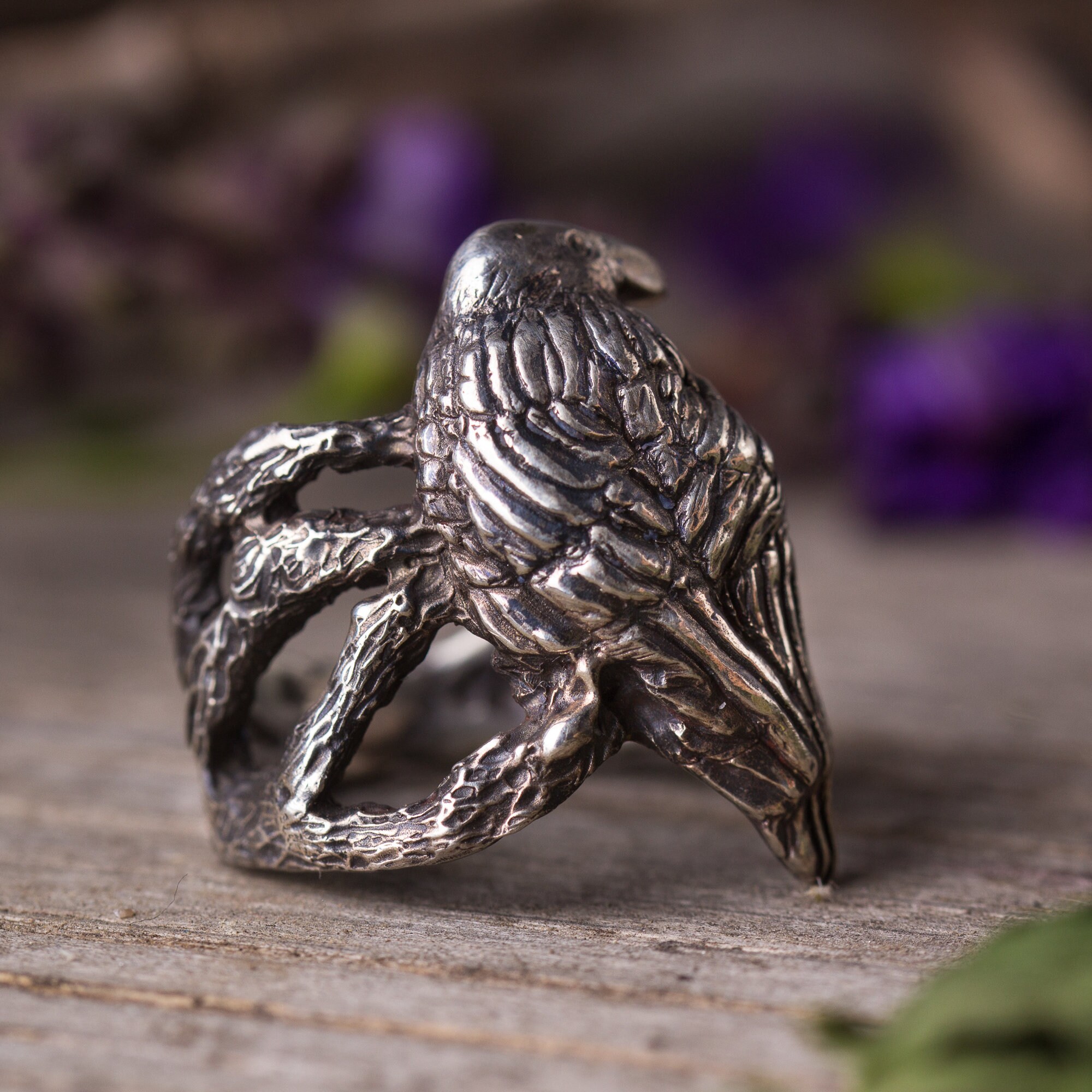 Crow ring Sterling Silver bird ring Witch ring Woodland | Etsy