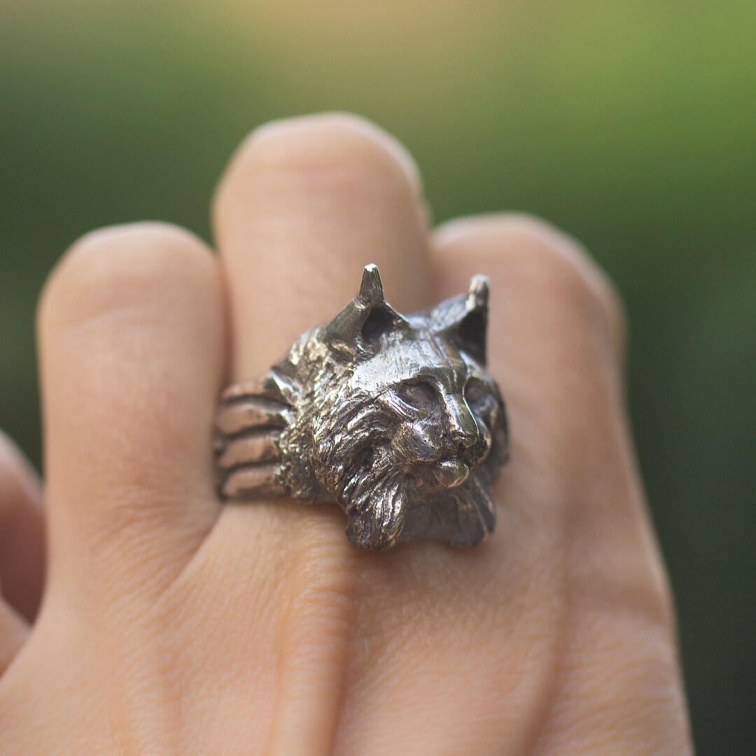 Lynx Ring, Wild Cat Ring , Man Statement Ring, Biker Ring, Silver Cat ...