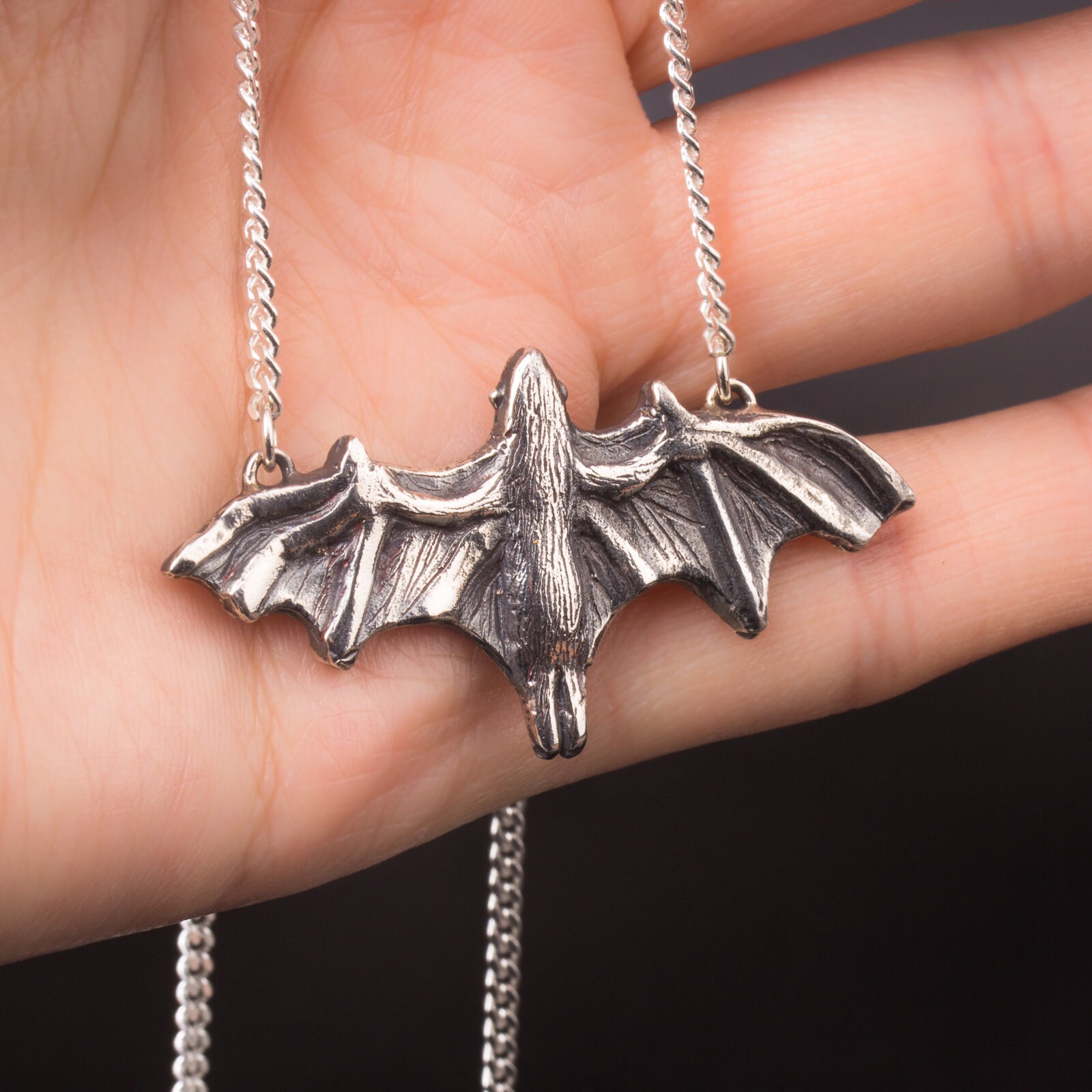 Bat Necklace in Sterling Silver Gothic Bat Large Bat | Etsy