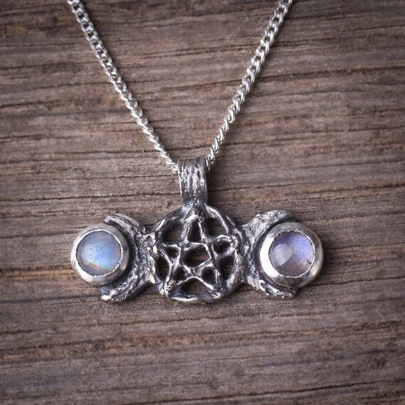 Triple Moon Necklace Rainbow Moonstone Silver Pendant - Etsy