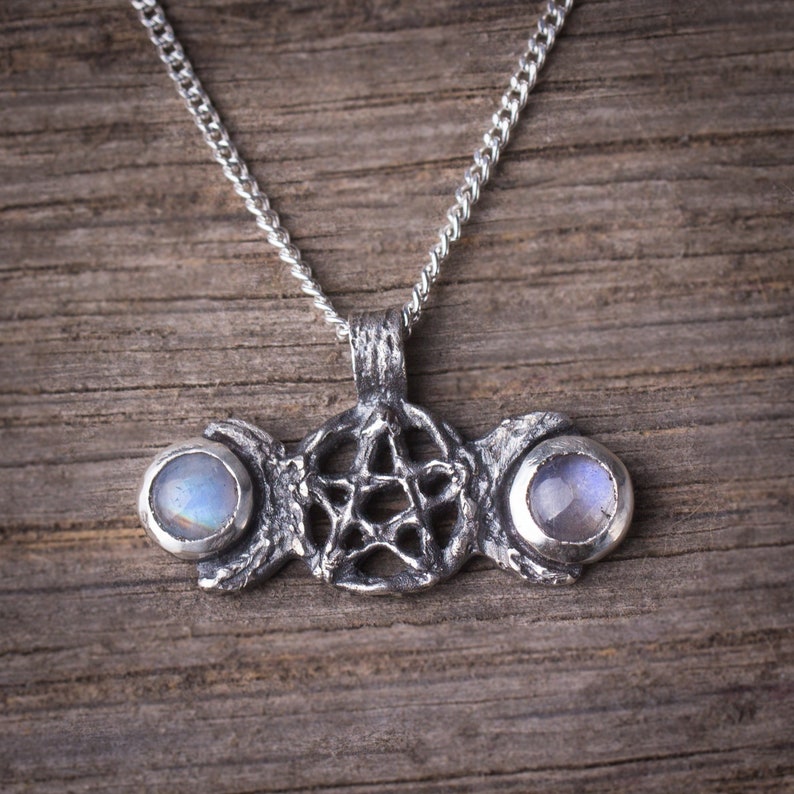 Triple Moon Necklace Rainbow Moonstone Silver Pendant - Etsy