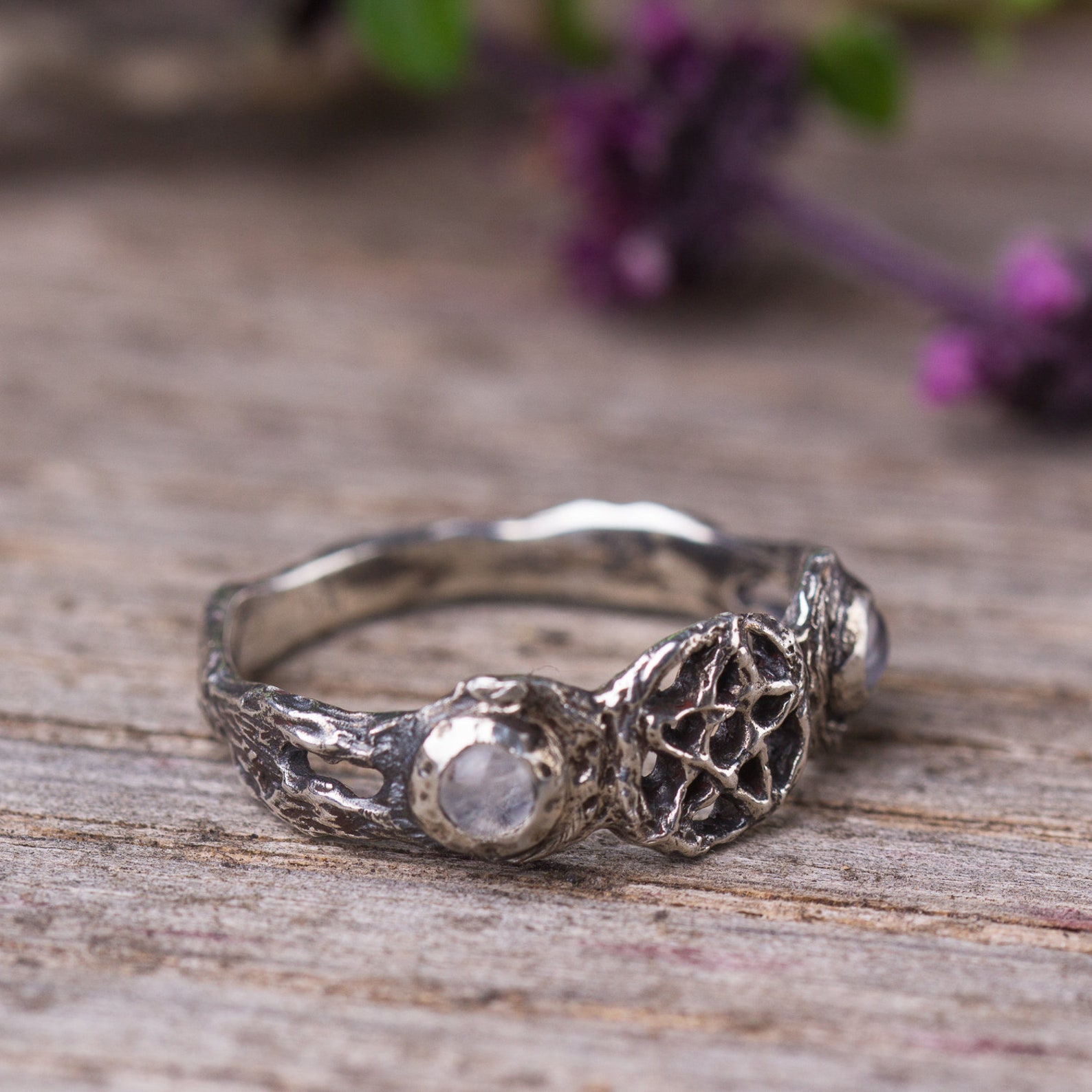 Triple Moon Ring Rainbow Moonstone Silver Ring Witch Ring - Etsy Israel