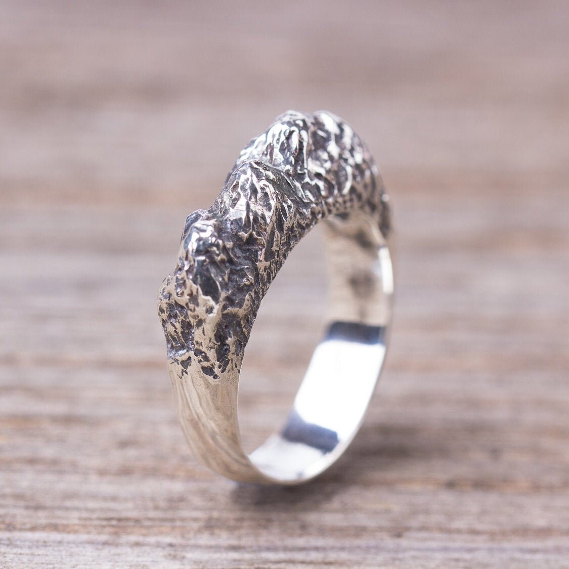 Mountain Ring for Men Sterling Silver Rock Ring Organic | Etsy